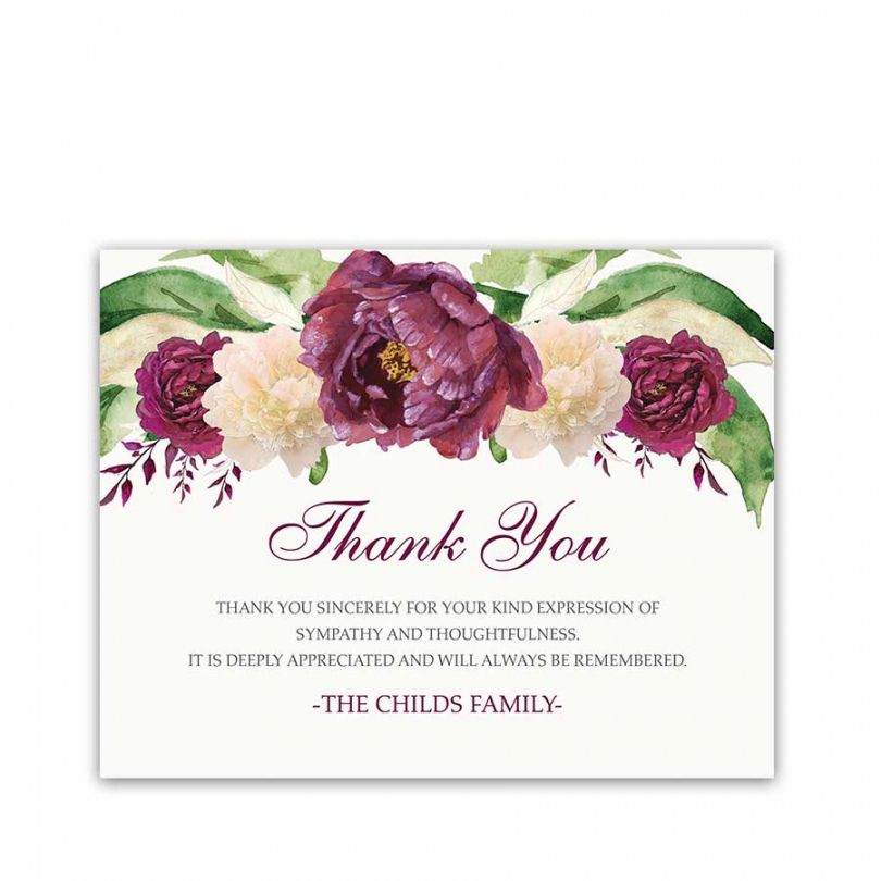 Sample Of Sympathy Thank You Card For Condolences Purple Floral 
