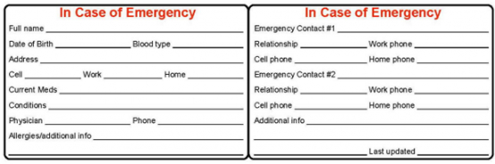Medical Emergency Card Template | EmetOnlineBlog